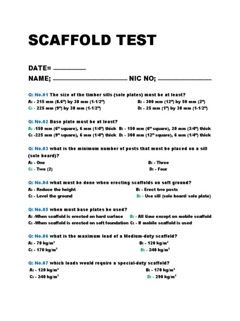 Scaffolders Test 70 Questions Pdf