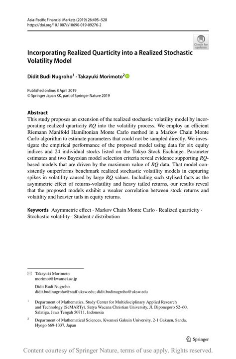 Incorporating Realized Quarticity Into A Realized Stochastic Volatility Model Request Pdf