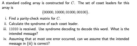 solved a standard coding array is constructed for c the set