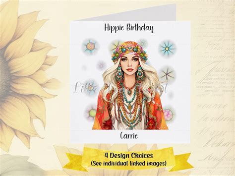 Hippie Birthday Card 4 Design Choices Personalised Female Birthday