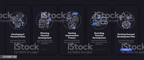 개념이 있는 모바일 앱 페이지 화면 온보딩 개인 개발 단계 개발에 대한 스톡 벡터 아트 및 기타 이미지 개발 개선 개성 개념 Istock