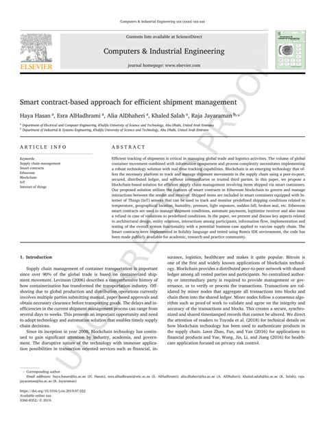Pdf Smart Contract Based Approach For Efficient Shipment Management
