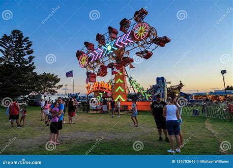 Fairground `zipper` Ride Lit Up At Sunset Editorial Photo Image Of
