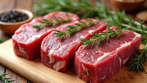 Close Up Photo Of Raw Lean Beef Cuts With Fresh Rosemary Healthy