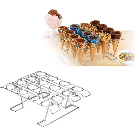 Diy 아이스크림 콘 홀더 스테인레스 스틸 아이스크림 콘 디스플레이 랙 베이킹 케이크 콘 컵케익 냉각 트레이 랙 홀더