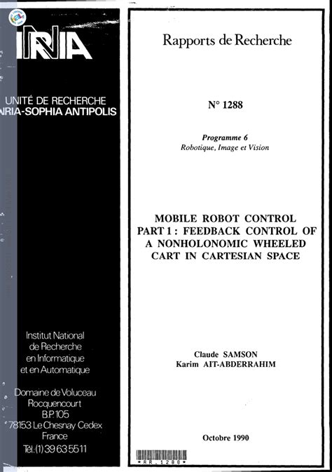 Pdf Mobile Robot Control Part 1 Feedback Control Of Nonholonomic