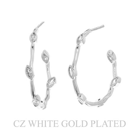 Ecz1181 R 31mm Gold Plated Cz Vine Half Hoop Earrings