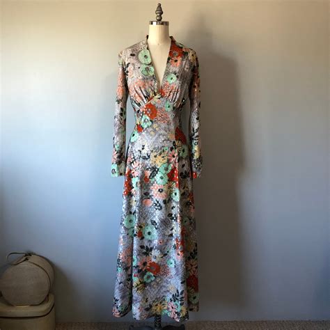Vintage Boho Dress Long 70s Floral Dress Flower Power Hippie