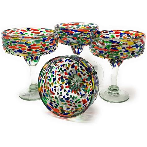 Mexican Hand Blown Glass Set Of 4 Hand Blown Margarita Glasses