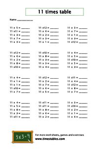 Free 11 Times Table Worksheets At Worksheets Library