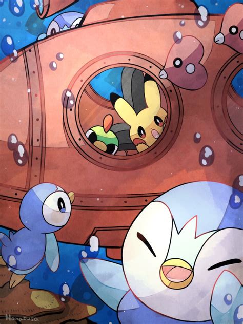 Hanabusaoekaki Luvdisc Natu Pikachu Piplup Nintendo Pokemon Highres