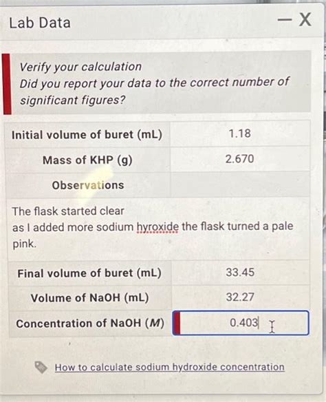 solved lab data verify your calculation did you report your
