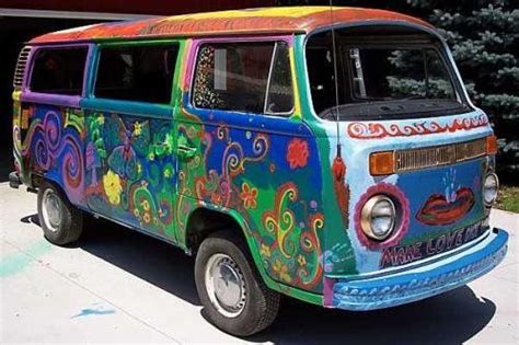 Colorful Flower Painted Vw Microbus Hippie Van Front Colorful