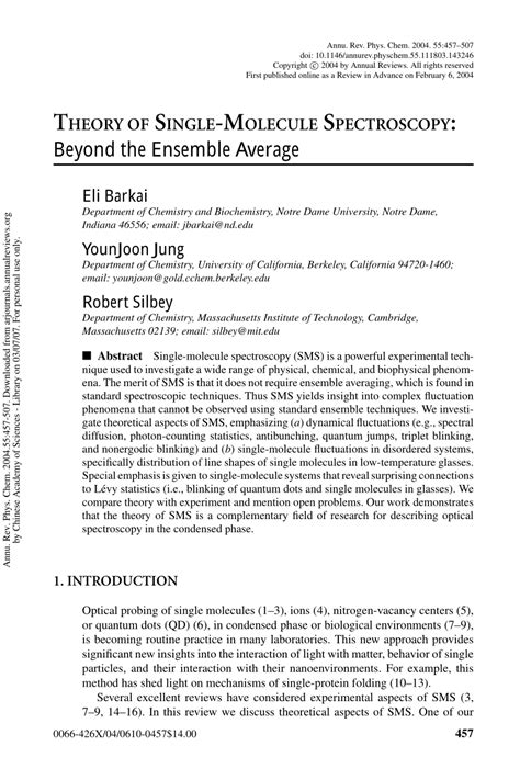 Pdf Theory Of Single Molecule Spectroscopy Beyond The Ensemble Average