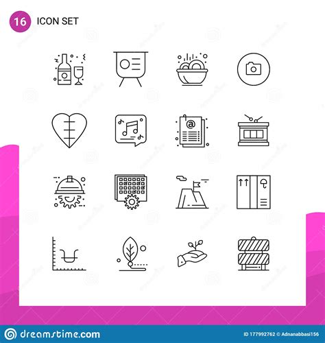 Mobile Interface Outline Set Of 16 Pictograms Of Ui Image Performance Camera Soup Stock