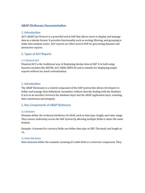 Abap Dictionary Documentation Pdf