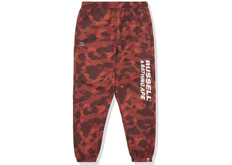Bape X Russell Color Camo Track Pants Red Mens Fw20 Gb