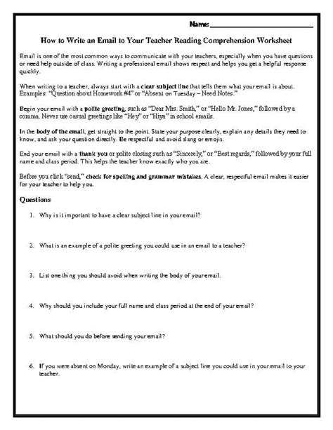 How To Email Your Teacher Reading Comprehension With Answer Key Tpt