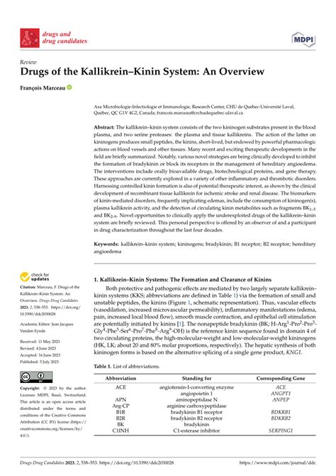 Pdf Drugs Of The Kallikrein Kinin System An Overview