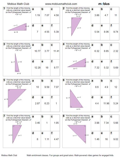Free Worksheet Pythagorean Theorem Either Missing Length Labelled