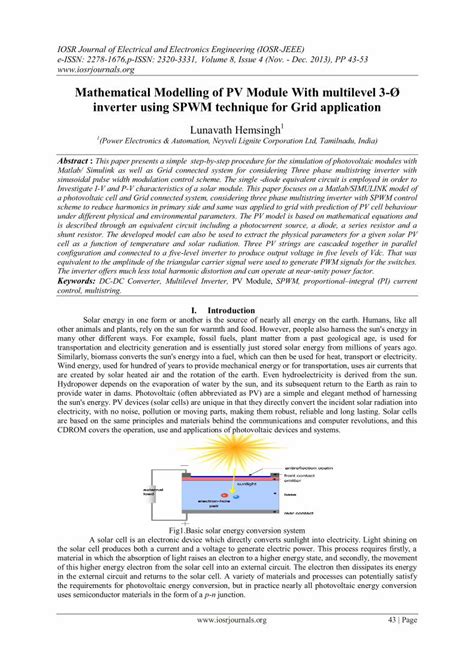 PDF Mathematical Modelling of PV Module With multilevel Ø iosrjournals org iosr jeee