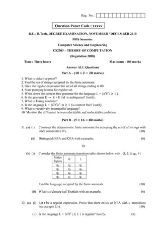 Cs2303 Theory Of Computation All Anna University Question Papers PDF