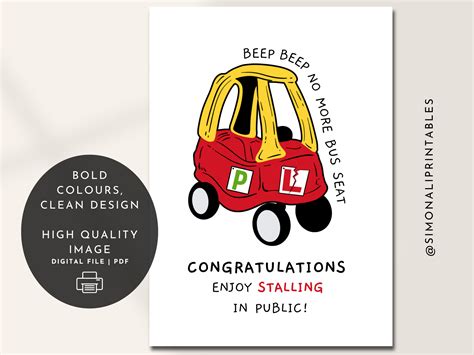 Funny Printable Driving Test Congratulations Card Instant Download