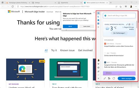 Microsoft Edge Edge Bar Feature First Look Ghacks Tech News