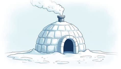 Simple Cartoon Igloo Made Of Ice Blocks Has Chimney With White Smoke
