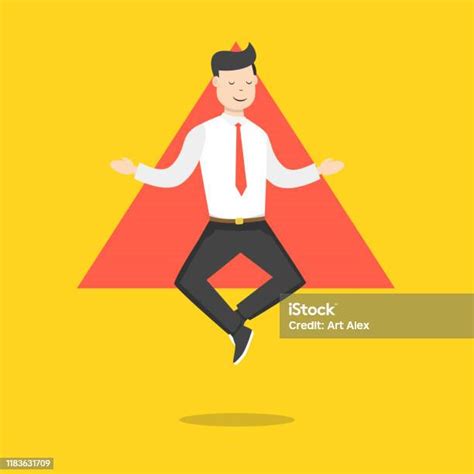 요가와 명상을하고 사업가 비즈니스 개념입니다 플랫 만화 스타일입니다 벡터 그림입니다 개념에 대한 스톡 벡터 아트 및 기타 이미지 개념 공중 부양 남성 Istock
