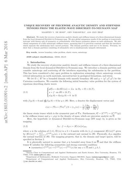 Pdf Unique Recovery Of Piecewise Analytic Density And Stiffness Tensor From The Elastic Wave