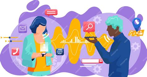 Premium Vector Voice Assistant Smart Speaker Virtual Assistant Sound Robot People Using Voice