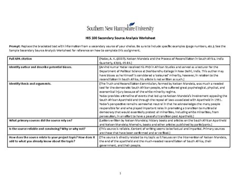 Activity Secondary Source Analysis Worksheet HIS Secondary Source Analysis Worksheet