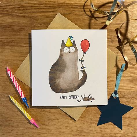 Cat Birthday Card Funny Birthday Card Mouse Present Etsy Canada