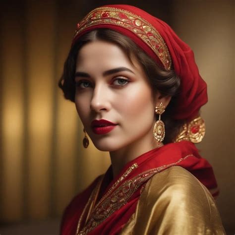 Woman In Gold And Red Safi Premium Ai Generated Image