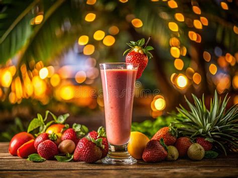 Enthralling Nighttime Tropical Smoothie A Vibrant Strawberry Delight In
