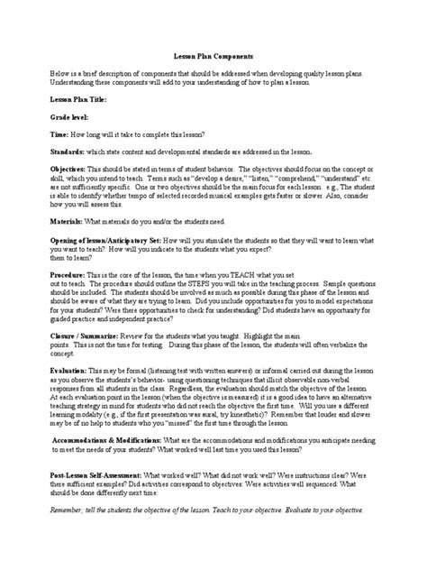 Lesson Plan Components Pdf Lesson Plan Cognition