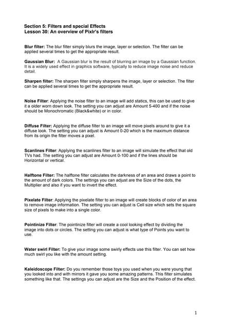 Pixlr An Overview Of The Filters Pdf