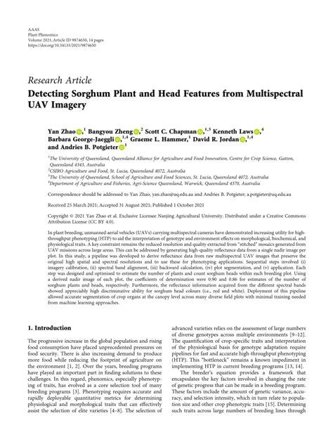Pdf Detecting Sorghum Plant And Head Features From Multispectral Uav Imagery