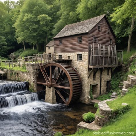 Traditional Water Mills Landscape Stable Diffusion Online