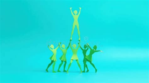 Unity And Solidarity In Cheerleading Pyramid Pose With Flat Colors Stock Illustration