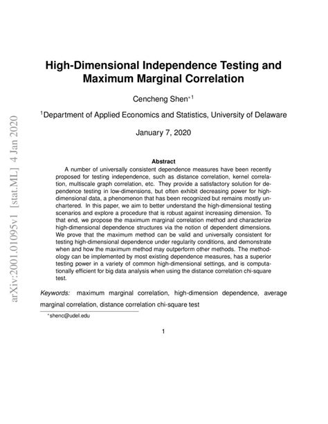 High Dimensional Independence Testing And Maximum Marginal Correlation Deepai