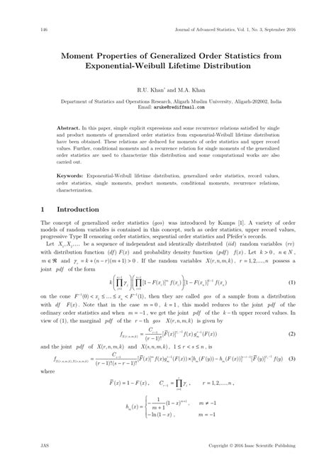 Pdf Moment Properties Of Generalized Order Statistics From Exponential Weibull Lifetime