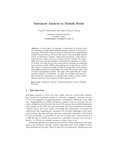Pdf Sentiment Analysis In Turkish Media