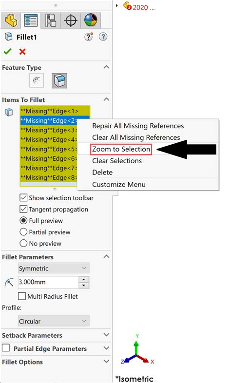 SOLIDWORKS Whats New Repairing Missing References For Fillets And Chamfers
