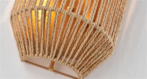 Mhytogn Natural Rattan Wall Sconce Set Of 2 With Boho Woven Wicker