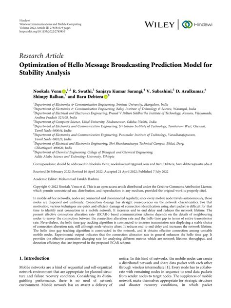 Pdf Optimization Of Hello Message Broadcasting Prediction Model For