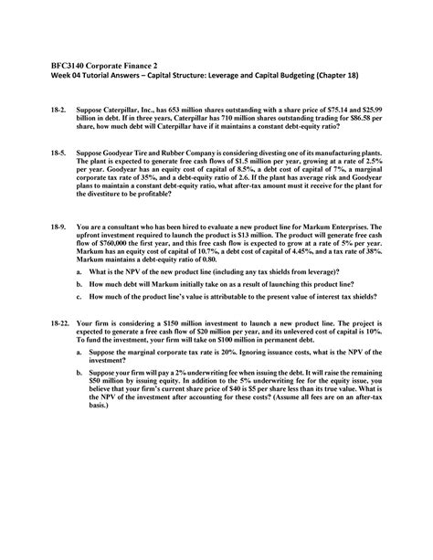 Week 04 Tutorial Qs 5ed 4 Tute Warning Tt Undefined Function 32 Bfc3140 Corporate Finance