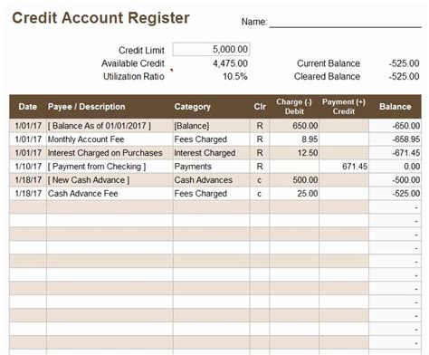 Debit And Credit Excel Template