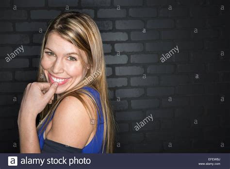 Portrait Of Smiling Blonde Woman Stock Photo Alamy